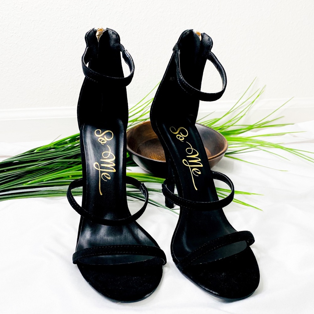 Boutique Simple Black 3 Strap Heels - Gem